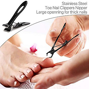 Nail Clippers 16mm Wide Large Jaw Opening for Thick Nail Stainless Steel Black Fingernail and Toenail Nipper Cutter Podiatry Trimmer Pedicure Manicure Kit