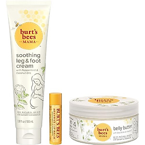 Burt's Bees Pregnancy Essentials Gifts Set, 3 Giftable Baby Shower Products & Must Have Baby Registry Items, Nourishing Skincare - Mama Belly Butter, Original Lip Balm, Leg & Foot Cream