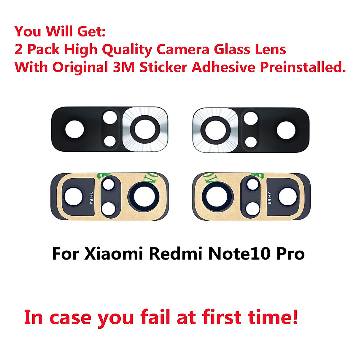 LNONLS 2 Pack Back Rear Camera Glass Lens Cover Replacement for Xiaomi Redmi Note 10 Pro Max 4G with Adhesive and Repair Toolkit (Note10 Pro/Pro Max 4G)