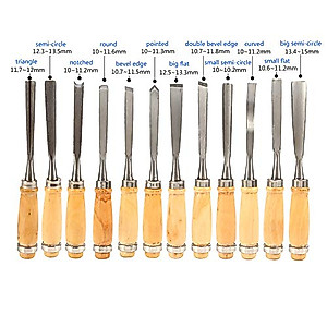 Wood Chisel Tool Set, 12pcs Woodworking Chisels Wood Carving Tools Trimming Down Wood Woodworking Lathe Gouges Tools with Roll-Up Carrying Case for Carpenter Craftsman,6mm (1/4"), 12mm (1/2")