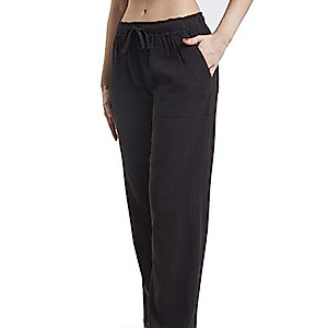 J CE Women's Cotton Gauze Low Waist Beach Pants with Pockets (Black, L)