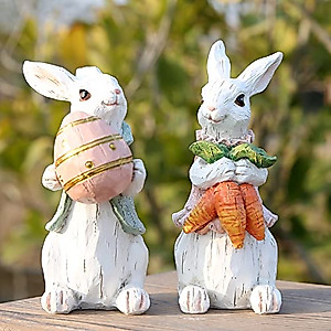Hodao Easter Bunny Decorations Spring Home Decor Bunny Figurines(Easter White Rabbit 2pcs)