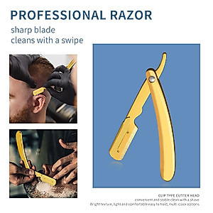 Professional Barber Straight Edge Razor, Men's Straight Shaving Razors for Barbershop Salons Close Shaving Beard Mustache Shaving Grooming (Gold)