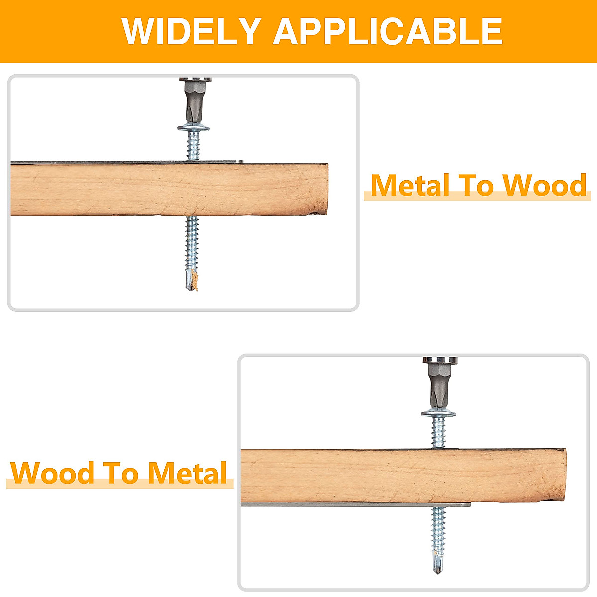 KURUI Self Tapping Screws Assortment Kit, #8 Sheet Metal Screws for Metal Wood & Plastic, 125Pcs Galvanized Truss Head Self Drilling Screws in 5 Sizes (1/2, 3/4, 1-1/4, 1in, 2in)
