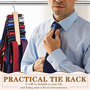 Yalikop Wooden Necktie and Belt Hanger 4 Pack Natural Finish Wood Center Organizer Tie Rack with Non-Slip Clips 20 Hooks 360 Degree Swivel Space Saving for Men Closet