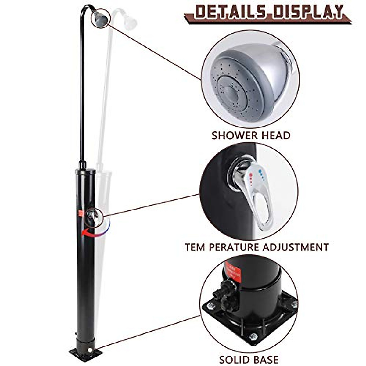 Chickenlife7 FT Pool Spa Solar Base Shower Outdoor Backyard Poolside Beach with Sprinkler