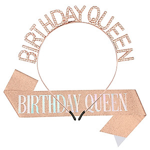 Didder Birthday Crowns for Women, Rose Gold Birthday Queen Sash & Birthday Tiara Set, Birthday Tiara for Women Birthday Crown Princess Crown Birthday Girl Headband Happy Birthday Accessories