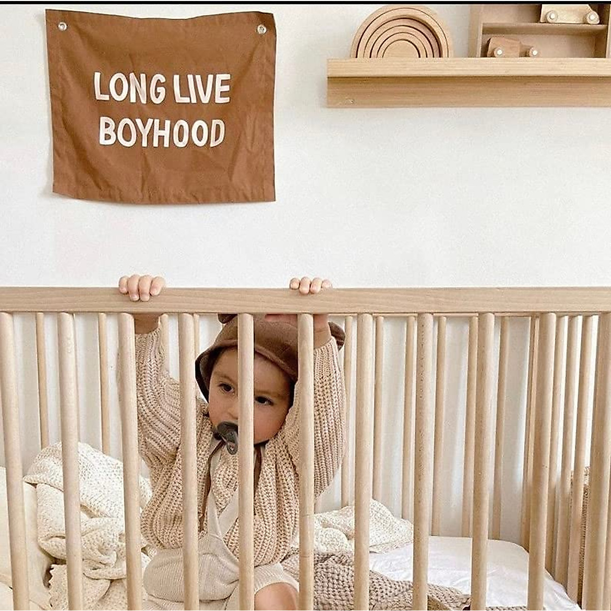 CHTech Long Live Boyhood Banner Wall Flag Wall Art for Nursery Modern Kids Room Decor Kids Banner Brown Flag