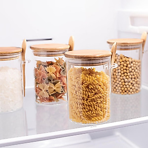 Famyards Glass Jars with Bamboo Airtight Lid and Spoon, Overnight Oats Containers with Lids, Decorative and Durable 17 Oz Kitchen Glass Canisters for Coffee Beans, Matcha, Flour, Sugar, Nuts, 3 Pcs