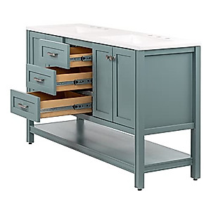Spring Mill Cabinets Eaton Double Bathroom Vanity with 2 Cabinets, 3 Drawers, Open Shelf, Sink, 60.25" W x 18.75" D x 35.41" H, Sage/White Top