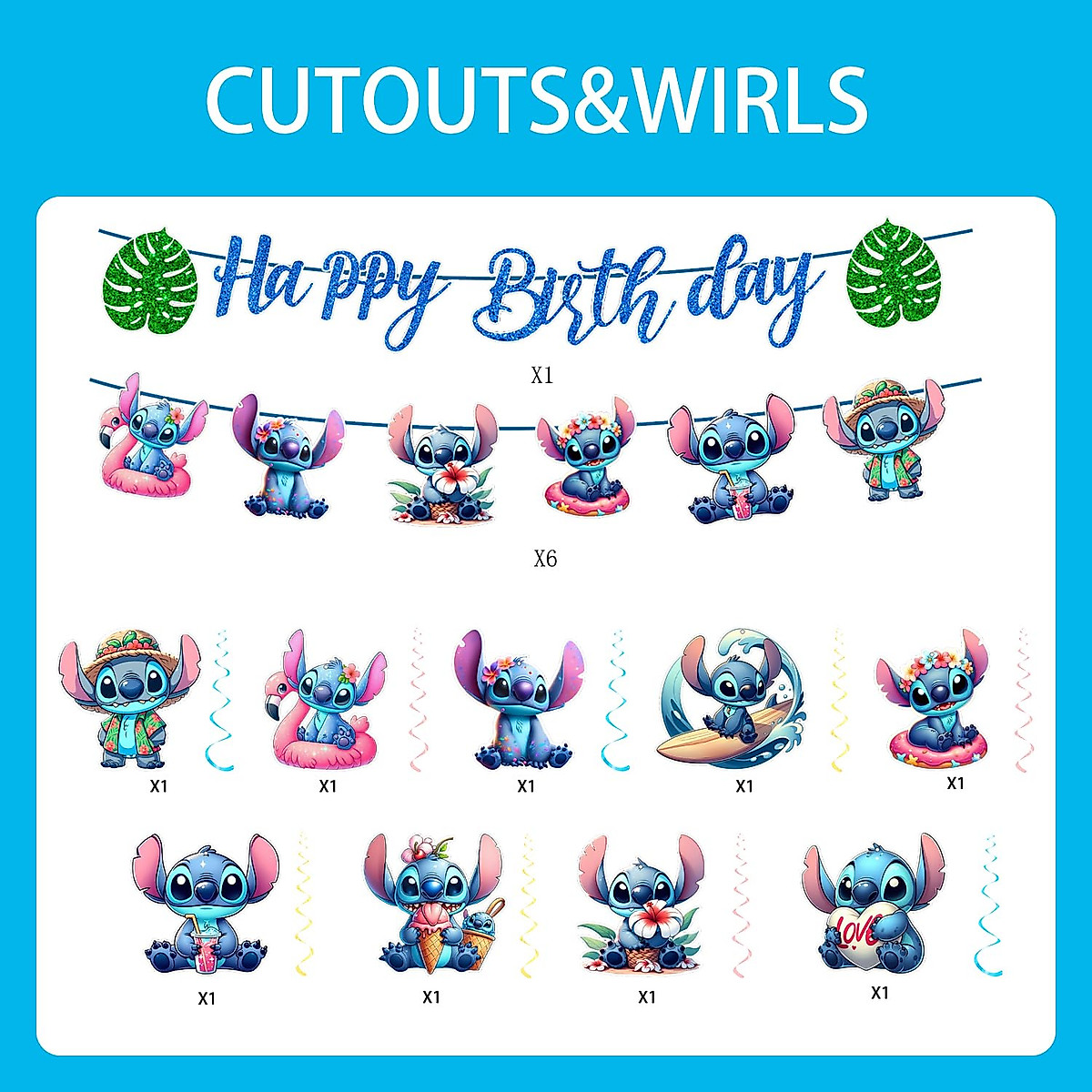 Titenmaoyi Birthday Party Decorations, Hawaiian Tropic Theme Happy Birthday Banner and Hanging Swirls Set for Birthday Party Decorations Baby Shower