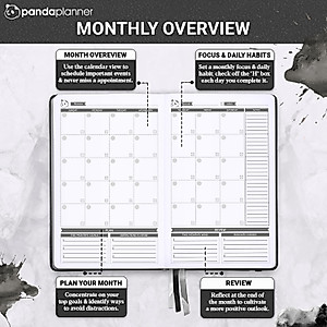 Black Daily Planner 2023 by Panda Planner - Organizer Planner for Goals, Gratitude & Focus - Weekly & Monthly Agenda Sections - Undated 90 Day Planner