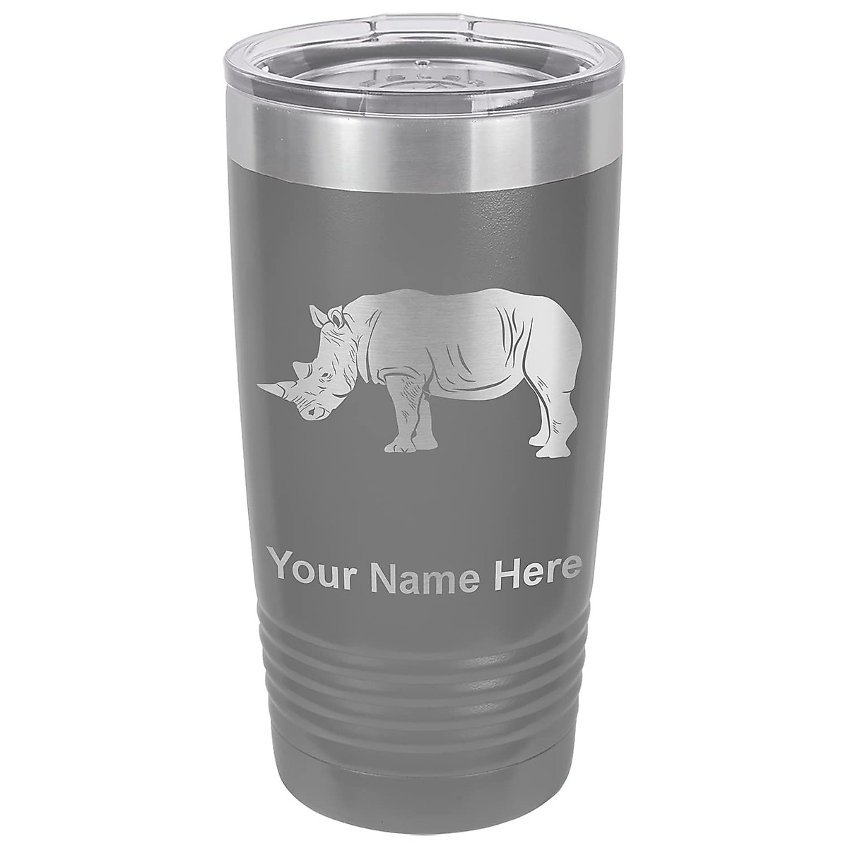 LaserGram 20oz Vacuum Insulated Tumbler Mug, Rhinoceros, Personalized Engraving Included (Gray)