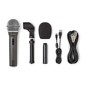 Samson Q2U Handheld Dynamic USB/XLR Microphone Podcasting Pack (Gray) (SAQ2U) Includes Mic Clip, Desktop Stand, Windscreen and Cables Plus a Bundle w/ SR360 Over-Ear Headphones, and More