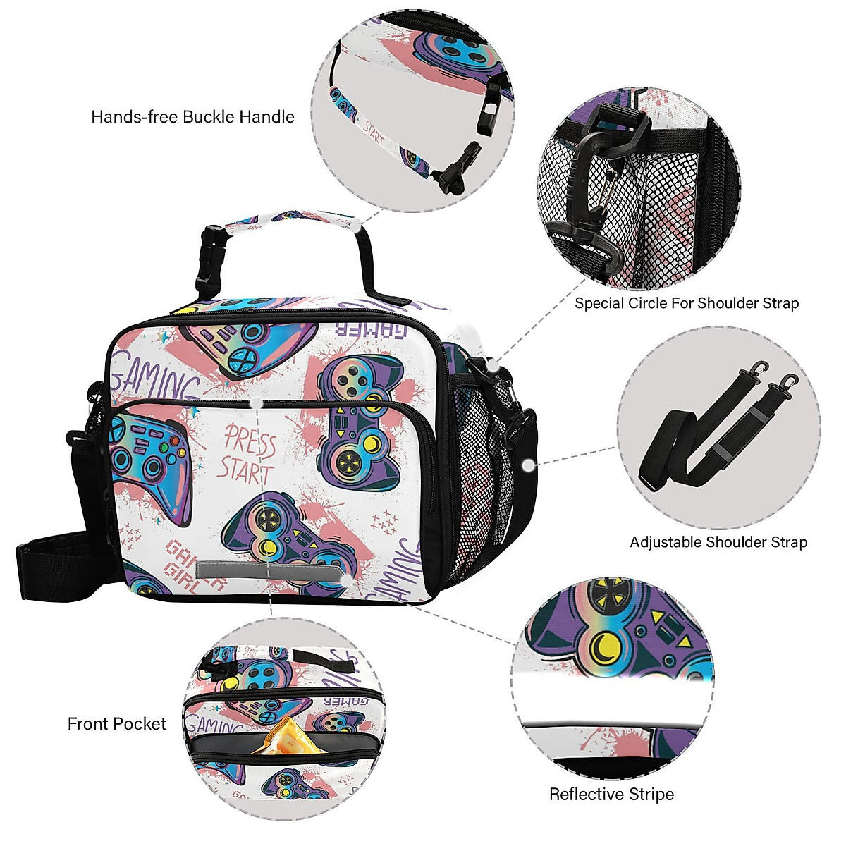 KOCOART Abstract Joystick Lunch Bag for Men and Women, 11 x 4.33 x 9.05 in, Nylon, Leakproof, Portable, Adjustable