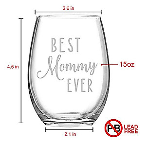 Best Mommy Ever Stemless Wine Glass, Funny Mom Wine Glass Gift for Mother’s Day 15Oz - Perfect Mom Gift for Mom New Mom from Husband Kids Son Daughter Friends, Unique Mom Gift for Birthday Christmas