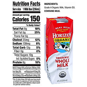 Organic Milk, Horizon Organic Whole Milk | Shelf Stable Milk, Grass Fed Milk Assortment of Plain, Vanilla, Chocolate, & Strawberry, Lowfat On-The-Go Milk Boxes for Kids & Adults| Includes Calcium, Vitamin A, Vitamin D & 8g of Protein, Non GMO Milk 8 Fl Oz
