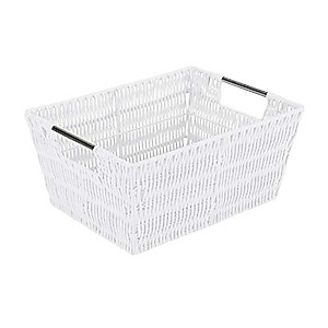 Simplify 3 Pack Set Woven Baskets with Handles, for Storage, Blankets, Toys, Books, Ideal for Home, Office, Dorm, Playroom, Closet, in White 3 Piece Rattan Tote