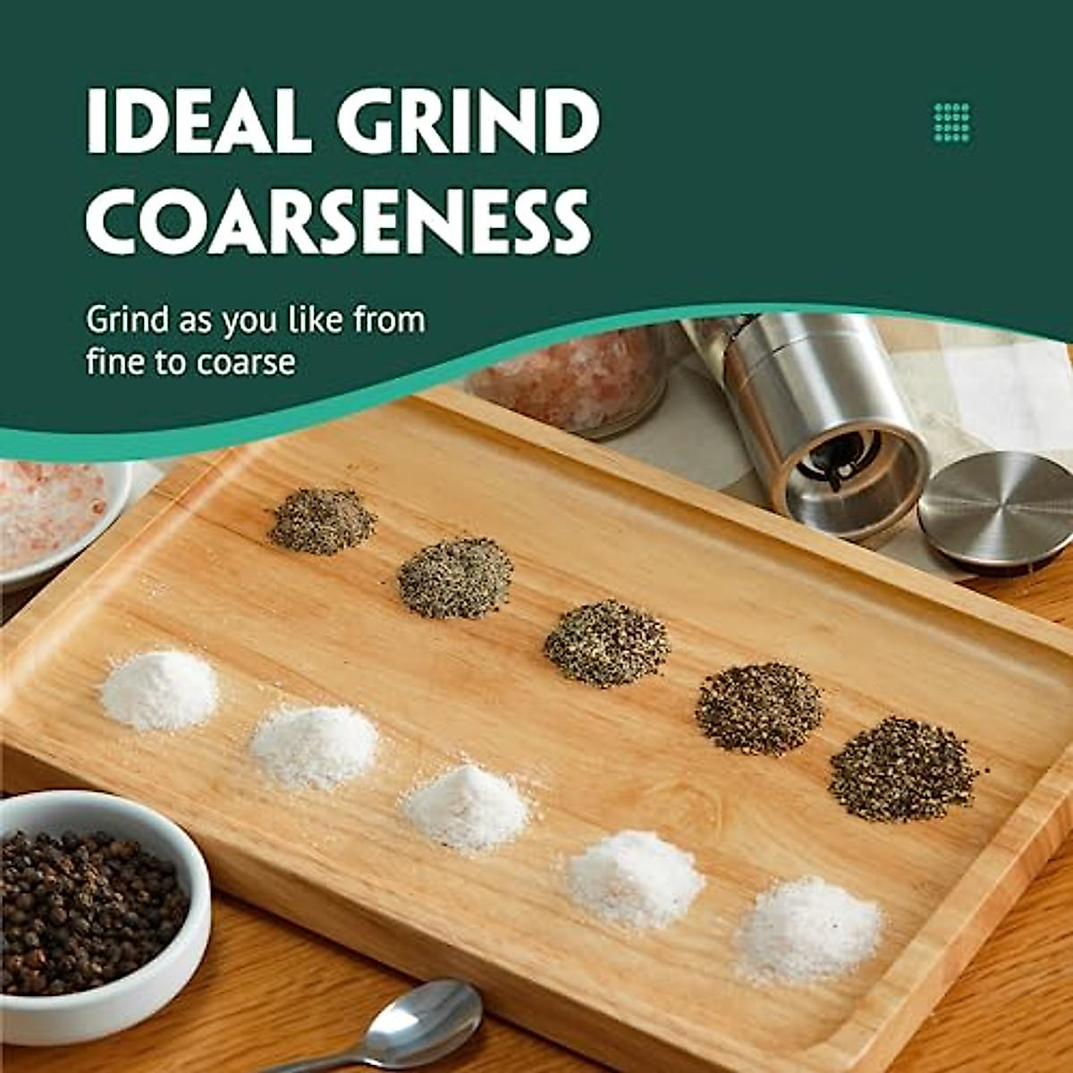 KITEXPERT Pepper Grinder - Chunky Glass Pepper Mill Grinder with Large Capacity - Upgraded Grinding Precision Pepper Grinder Manual - Refill Salt Grinder