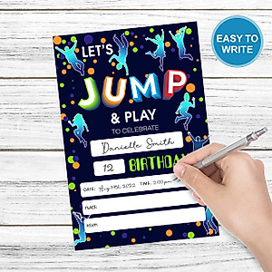 Bounce House Birthday Invitations, Jumping Birthday Party Invites Decorations, Kids Adults Trampoline Birthday Party and Events Supplies, 20 Fill-in Invites Cards with Matching Envelopes（YQK-025）