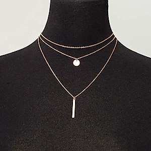 LETTARIUS Disc Bar Pendant Layering Necklace Stainless Steel Rosegold Cute Charm Multi Layered Chain Choker Collar Fashion Statement Jewelry for Women