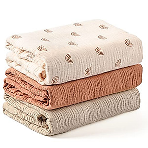 Konssy 3 Pack Muslin Swaddle Blankets for Unisex, Newborn Receiving Blanket, Large 47 x 45 inches, Soft Breathable Muslin Baby Swaddles for Boys & Girls