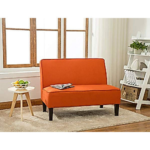 Yongqiang Small Loveseat Sofa for Living Room Bedroom Dining Room Fabric Settee Mini Couch Upholstered Armless Banquette Bench Orange