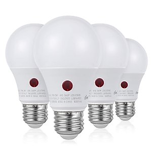 DEWENWILS 4 Pack A19 Dusk to Dawn LED Light Bulbs Outdoor, 9W (60W Equivalent) LED Light Bulb 2700K Warm White, Automatic On/Off Light Bulbs for porch courtyard, 800 LM, E26 Base, UL Listed
