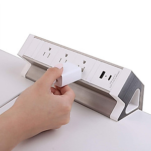 FlexiSpot 3-Outlet Power Strip Desk Clamp, Desk Mount Charging Power Station with 2 USB Charging Ports, Removable Desktop Edge-Mount Power Center with Surge Protection Plugs Output(White)