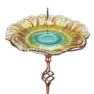 Bird Baths for Outdoors, Glass Birdbaths Outdoor Garden Birdfeeder with Metal Stake Yellow (Height:31inch)