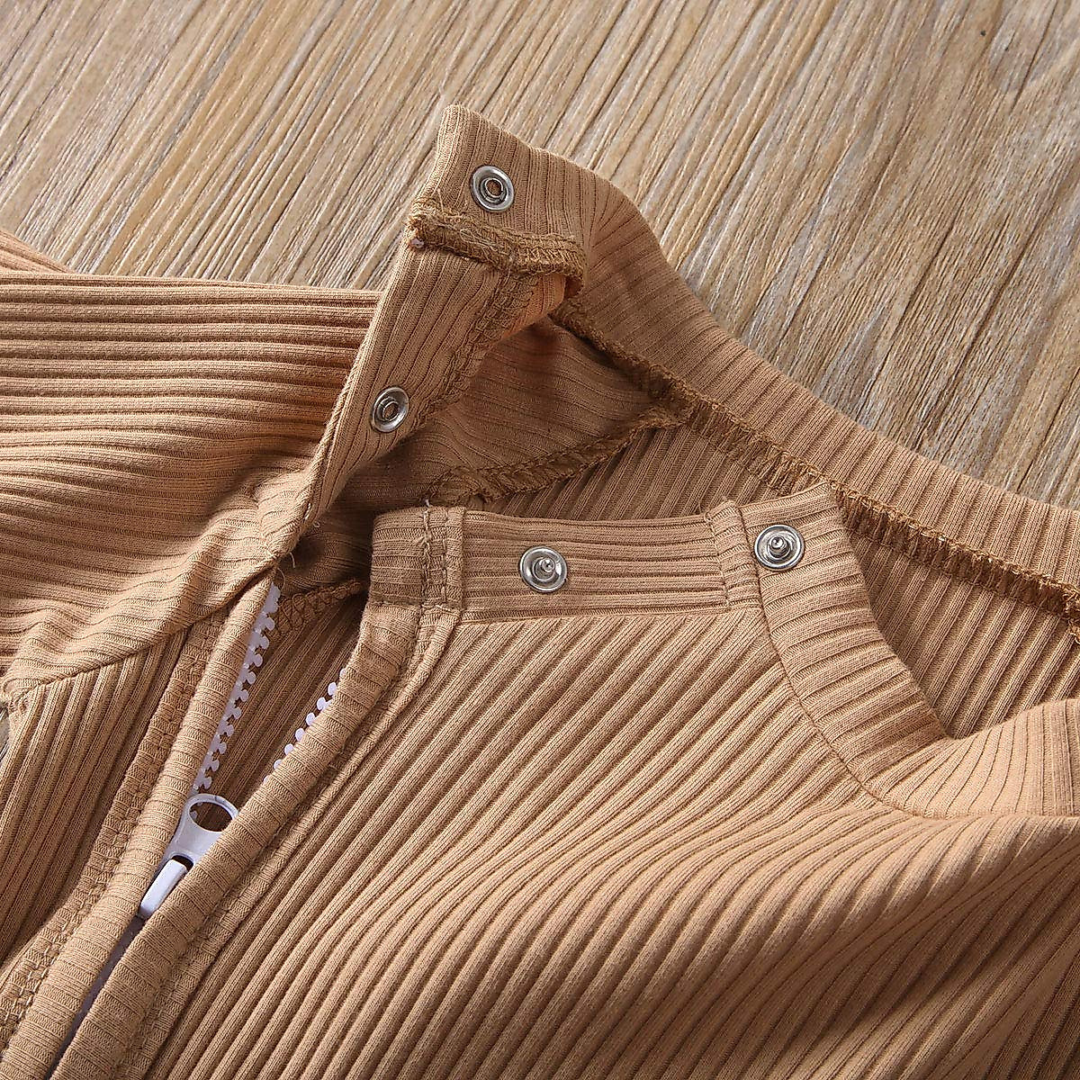 iddolaka Newborn Baby Boy Girl Long Sleeve Zipper Romper Bodysuit Jumpsuit Playsuit One Piece Outfit Fall Winter Clothes(Z-Long Sleeve Fall Romper Khaki, 0-3 Months)