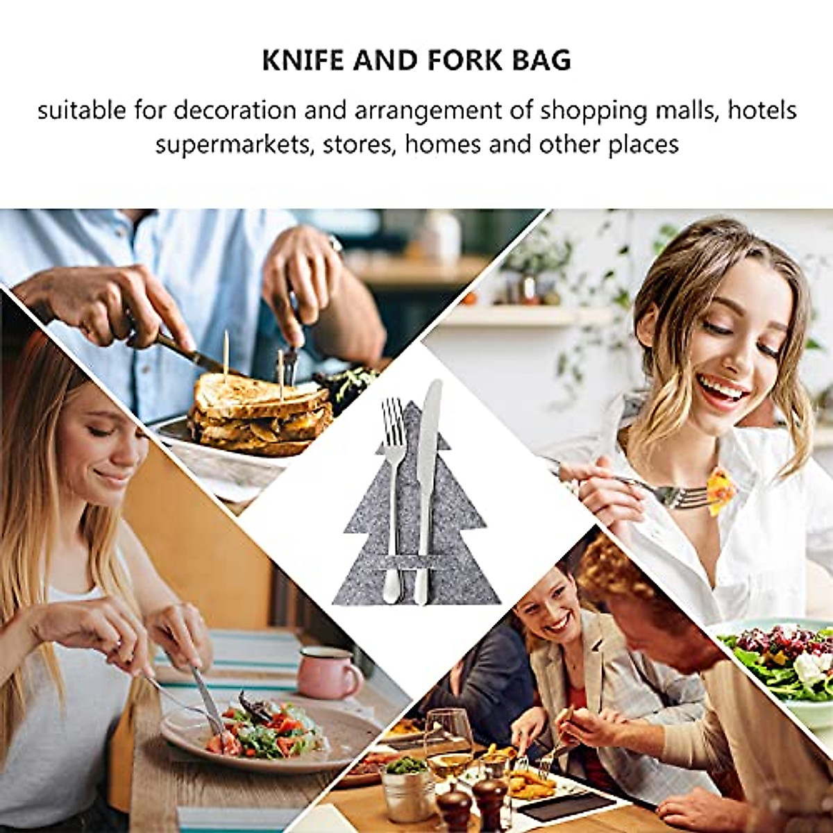8Pcs Christmas Tree Design Cutlery Bag Home Tableware Cover Table Decor Grey Decor for Celebration Party