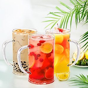 ZEAYEA Set of 6 Plastic Beer Mug, 16 oz Acrylic Beer Drinking Cups with Handle, Clear Reusable Beer Stein Glasses for Party Bar Home Hotel Whiskey Juice Cocktail Beverages