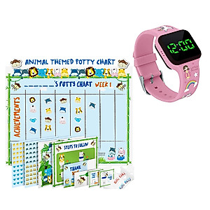 ATHENA FUTURES Potty Training Count Down Timer Watch - Princess Pink and Potty Training Chart for Toddlers - Fun Animal Design