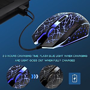 VEGCOO C12 Wireless Gaming Mouse,Rechargeable Mice Silent Click Cordless Mouse with 6 Buttons PC Gaming Mice Advanced Technology with 2.4GHZ Up to 2400DPI for PC Laptop (Red)