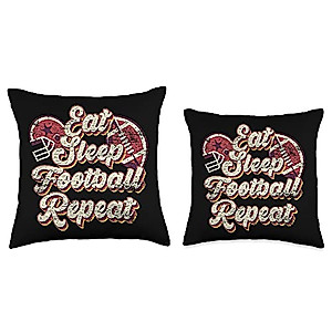 American Football Sport Football Fan Gifts Eat Sleep Repeat Funny Player Football Throw Pillow, 16x16, Multicolor