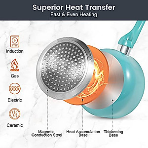 Pots and Pans Set Ultra Nonstick, Pre-assembled 7 Piece Ceramic Cookware Sets, Non Toxic Pots and Pans, Stay Cool Handle & Bamboo Kitchen Utensils, Gas/Induction Compatible, 100% PFOA Free, Turquoise