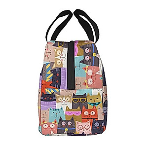 Majoug Cat Colorful Portable Lunch Bag Woman Waterproof Tote Shoulder Bags Small Handbags Purses Lunch Box,Shopping Office/Picnic/Travel/Camping