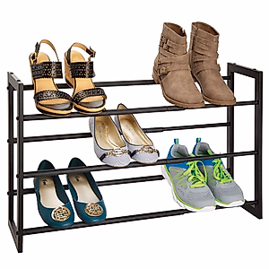 mDesign Metal 3 Tier Adjustable/Expandable Shoe and Boot Storage Organizer Rack - Space-Saving, Angled Vertical Storage - Closet, Entryway, Mudroom, Bedroom, Garage - Black