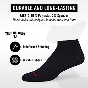 True Religion Mens Socks Low Cut No Show Socks for Men Premium Athletic Men's Socks 12 Pairs Black