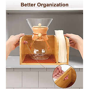 PrimZooty Bamboo Caddy with Lid & Heatproof Trivets Mat for Chemex CoffeeMakers - Designed for Chemex Pour - Over Glass Coffeemaker(3/5/6/8/10Cup), for Bodum Pour Over Coffee makers(4/8Cup)