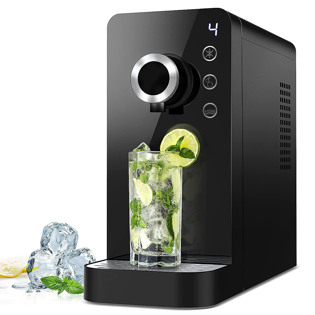 Sparkling Water Maker, Commercial Soda Maker Fizzy Drink Machine Carbonator for Home, Countertop Ice Water Cooler Dispenser and Room Black