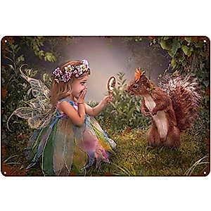Angel Girl and Squirrel Diamond Painting Kits,Vintage Fun Jungle Diamond Art by Number Kits for Interior Home Decor Wall Decor Pleasure Ideal Gift 16x20 Inch