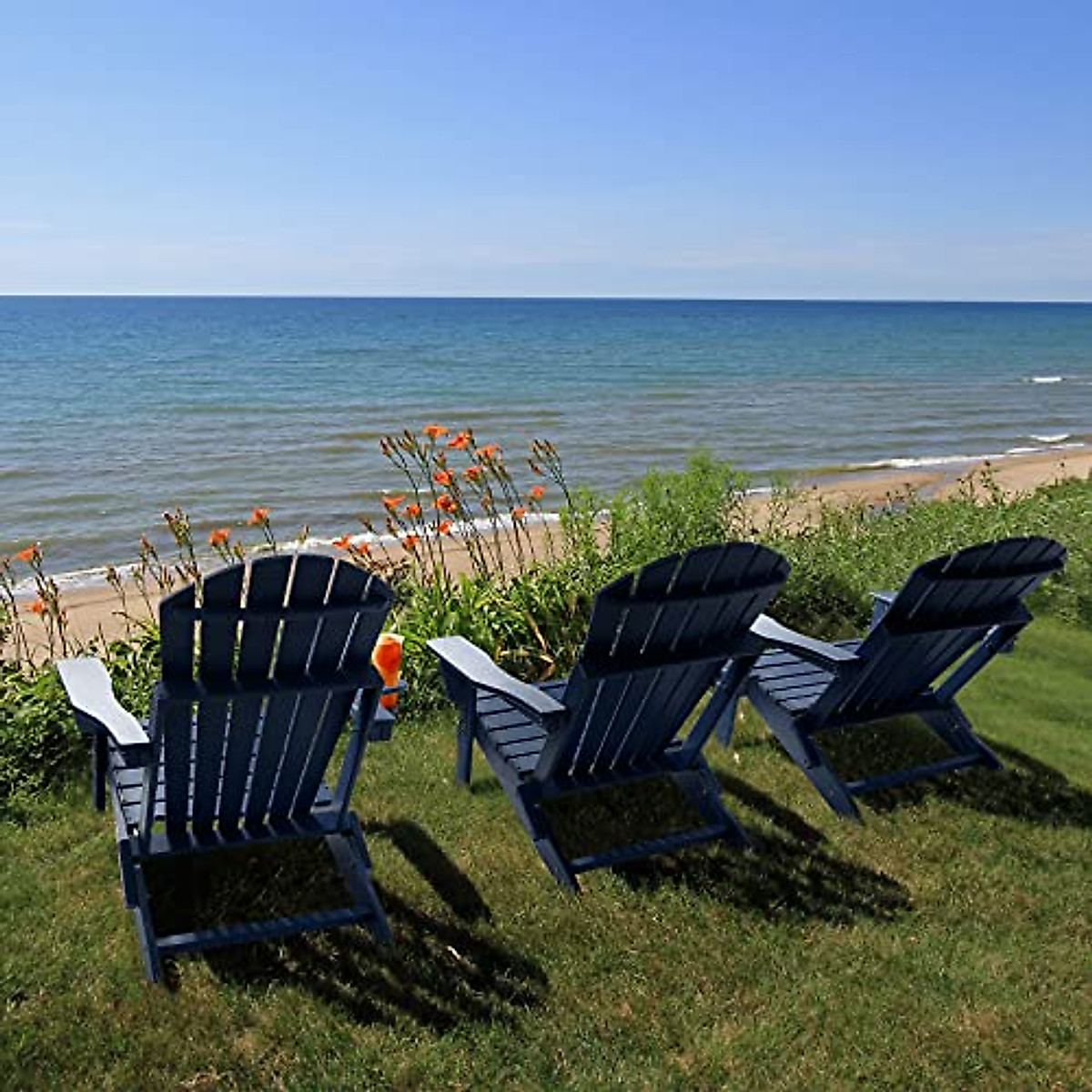 FUNBERRY Plastic Adirondack Chairs,Folding Adirondack Chairs,Adjustable Backrest Adirondack Chair,Fire Pit Chairs,Resin Adirondack Chairs with Cup Holder,Composite Adirondack Chairs