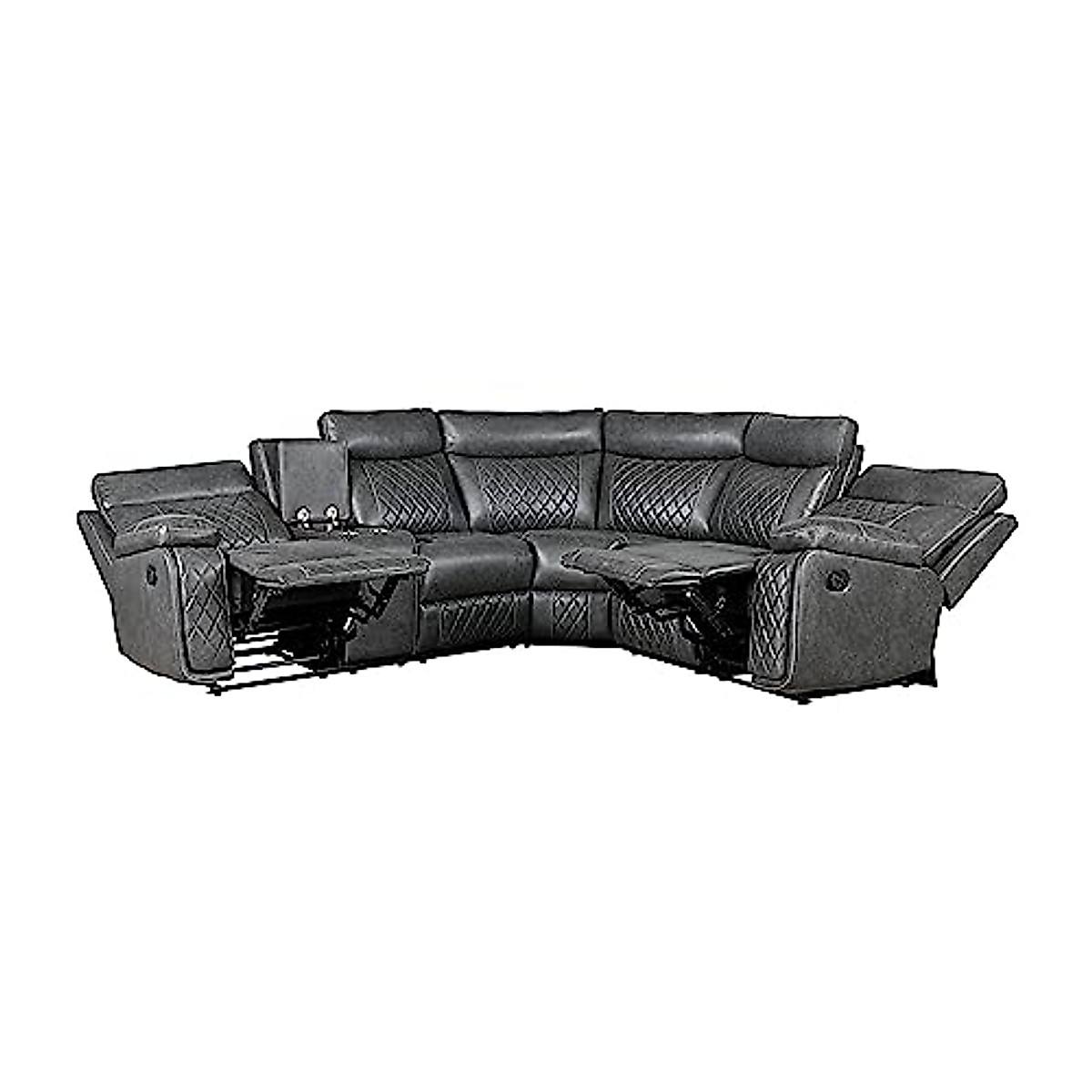 ERYE L-Shape Manual Reclining Motion Sectional Sofa Couch,5 Seaters Corner PU Leather Upholstered Recliner Sofa&Couch W/Storage Console,2 Stainless Steel Cup Holders, for Living Room Sets