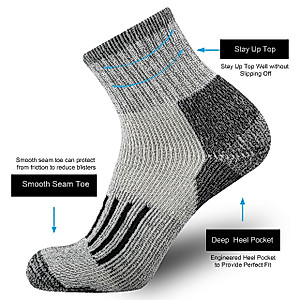 ONKE Merino Wool Low Cut Quarter Socks for Men Outdoor Trail Running Hiking Hiker All Season with Moisture Wicking Control(MixColor1 L)