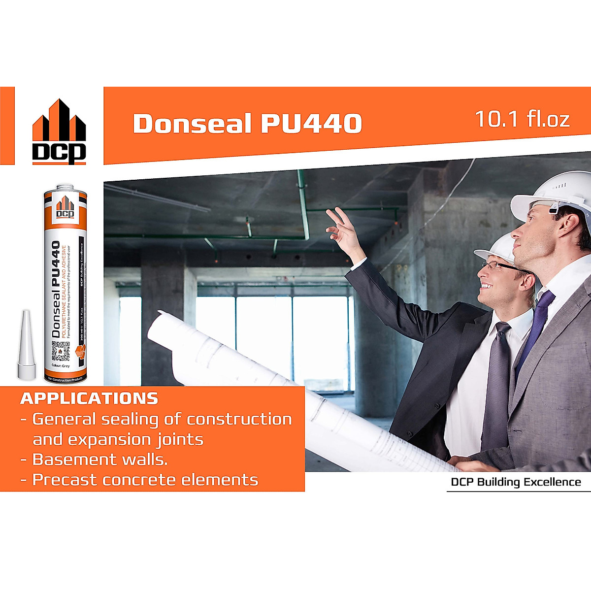 DCP Donseal PU440 Concrete Sealant - Paintable Concrete Expansion Joint Filler - Non-sag Polyurethane Caulk for Joints & Walls - Grey Concrete Sealer 10.1 fl. oz Cartridge