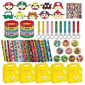 coayhel 115 PCS Birthday Party Favor Supplies, Birthday Party Decorations Set Includes 50 Stickers, 15 Slap Bracelets, 10 Bracelets, 10 Button Pins, 10 Key chains, 10 Box, 10 Mask, mmfavor2024