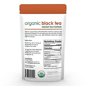 ONE ORGANIC Instant Tea Powder (Black) – 4.4 oz. – 125 Servings – USDA Certified Organic – 100% Pure Tea - Instant Hot or Iced Tea – Unsweetened