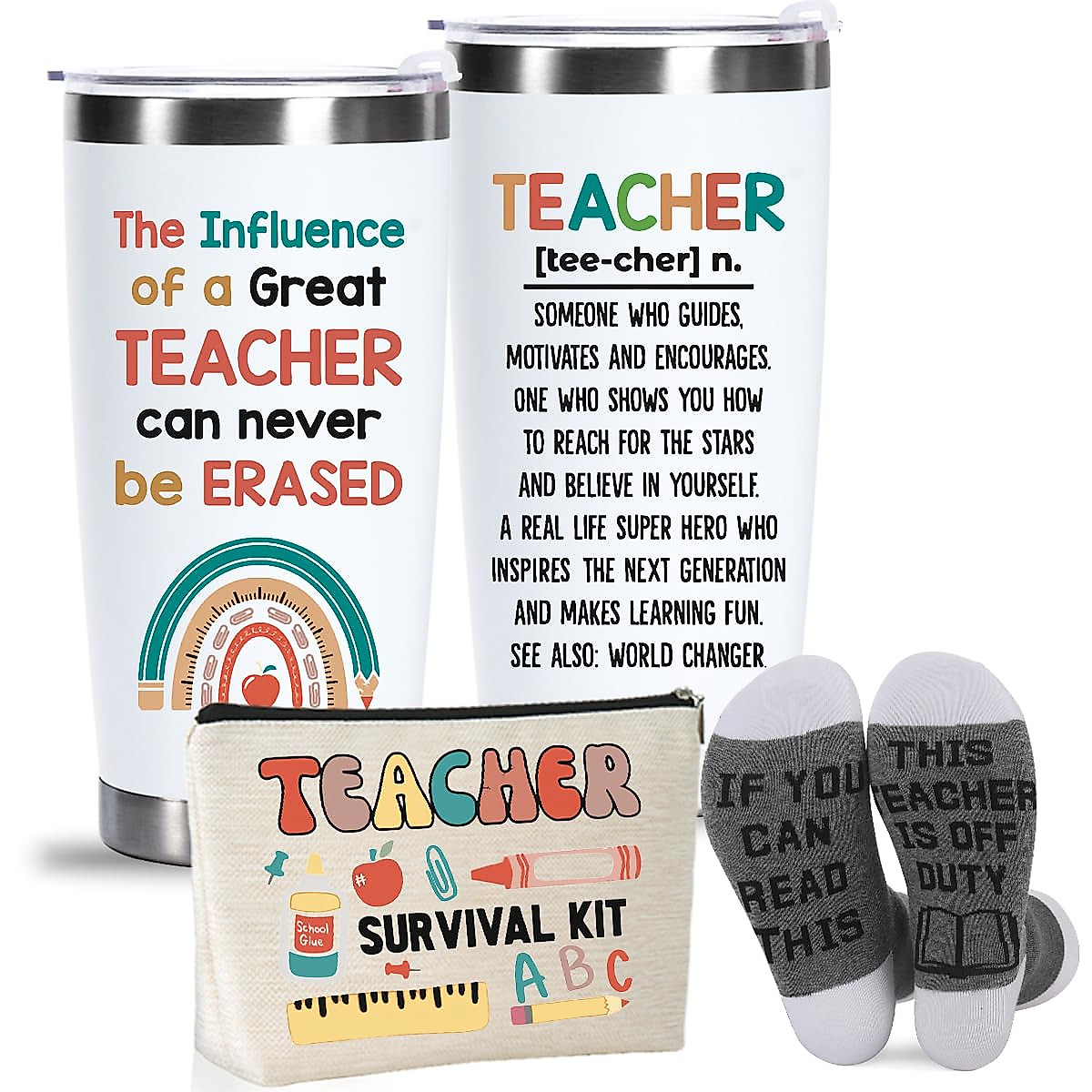 tGifGLonyi Teacher Appreciation Gifts for Women,Teachers Tumbler From Student, Gifts For Coach,Funny Socks Thank You Basket Box for New Teachers, Coffee Mug 20 oz